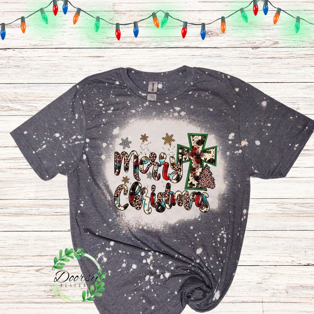 Merry Christmas Cross Bleached T-shirt, Faith Based Christmas Shirt ...