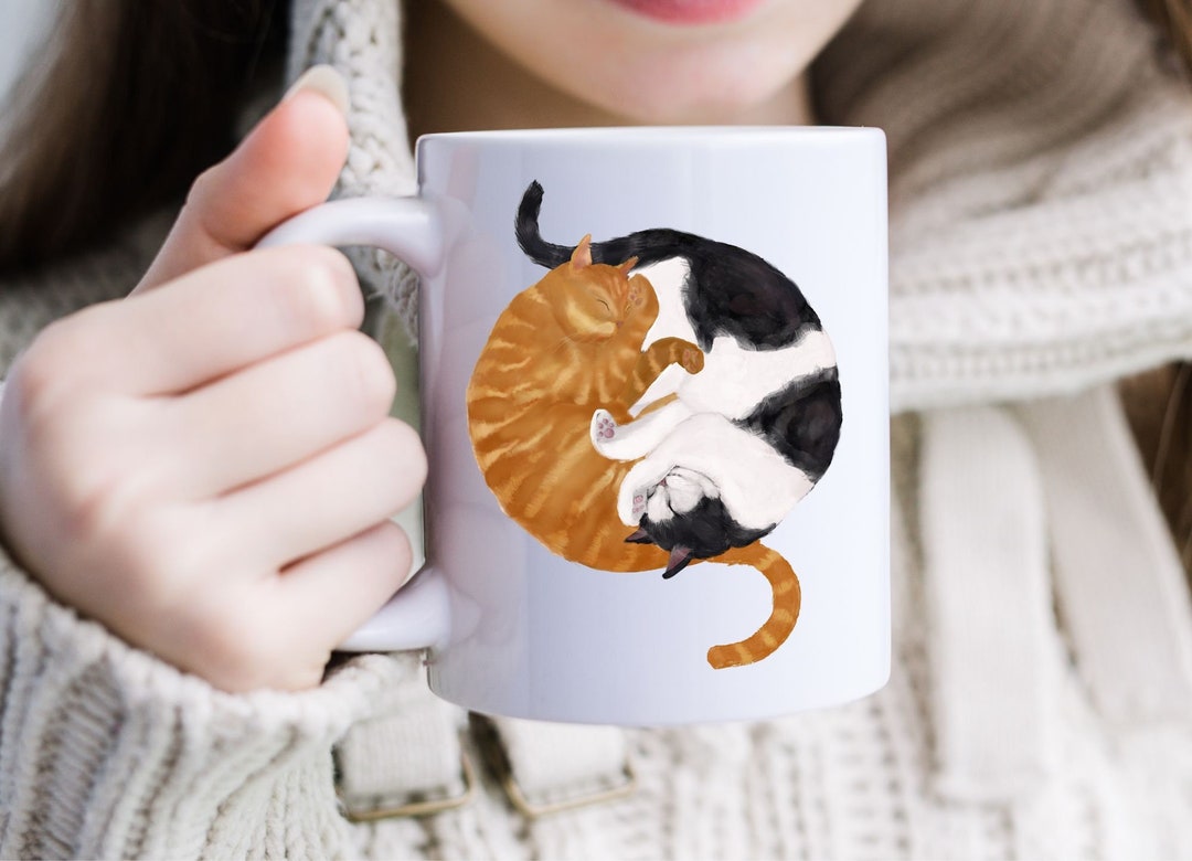 Sleeping Ginger and Tuxedo Cat Mug, Lazy Cats Not Today Mug, Cuddled ...
