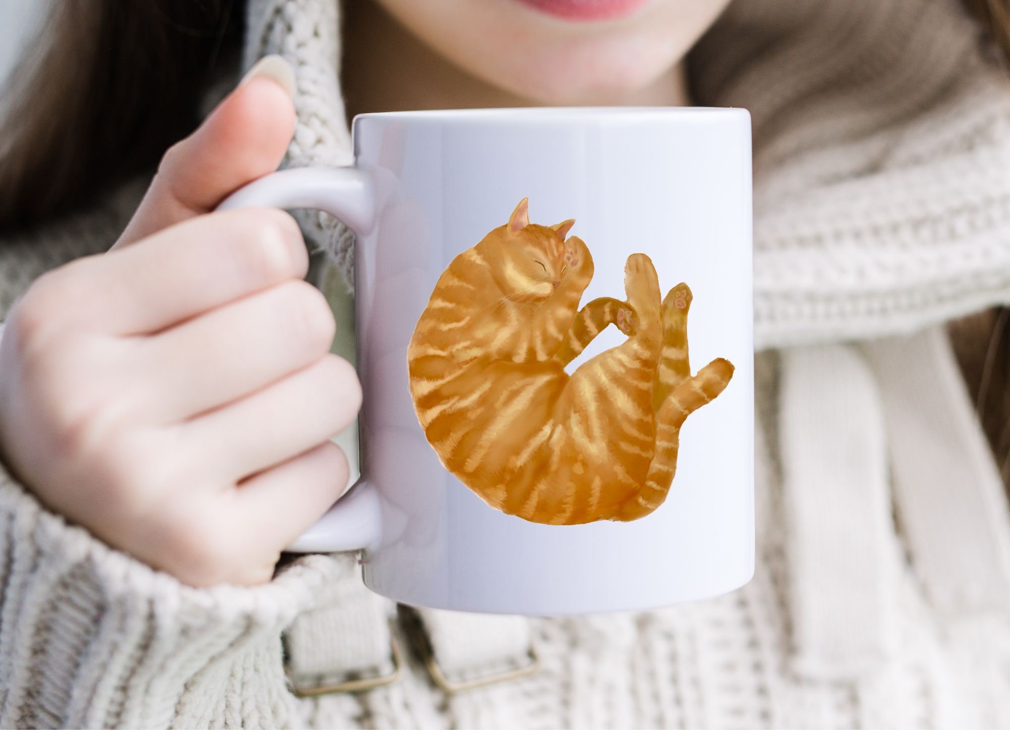 Sleeping Orange Tabby Cat Mug, Comfy Ginger Cat Sleeping Mug, Animal ...