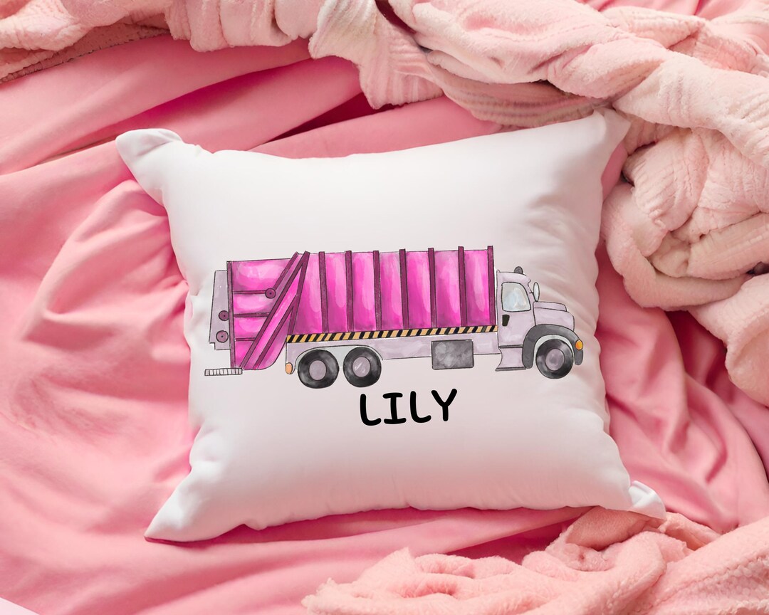 Pink Garbage Truck Pillow Cover, Personalized Construction Pillow, Kid ...