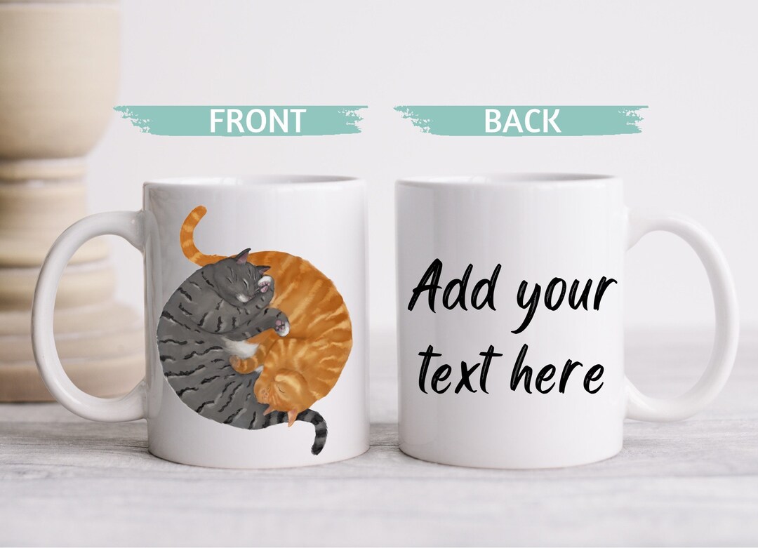 Personalized Sleeping Ginger and Gray Tabby Cat Mug, Two Cats Mug ...
