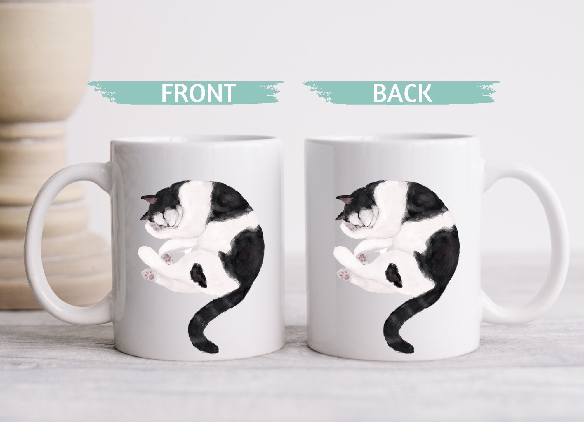 Lazy Tuxedo Cat Mug, Sleeping Black and White Cat Mug, Leave Me Alone ...