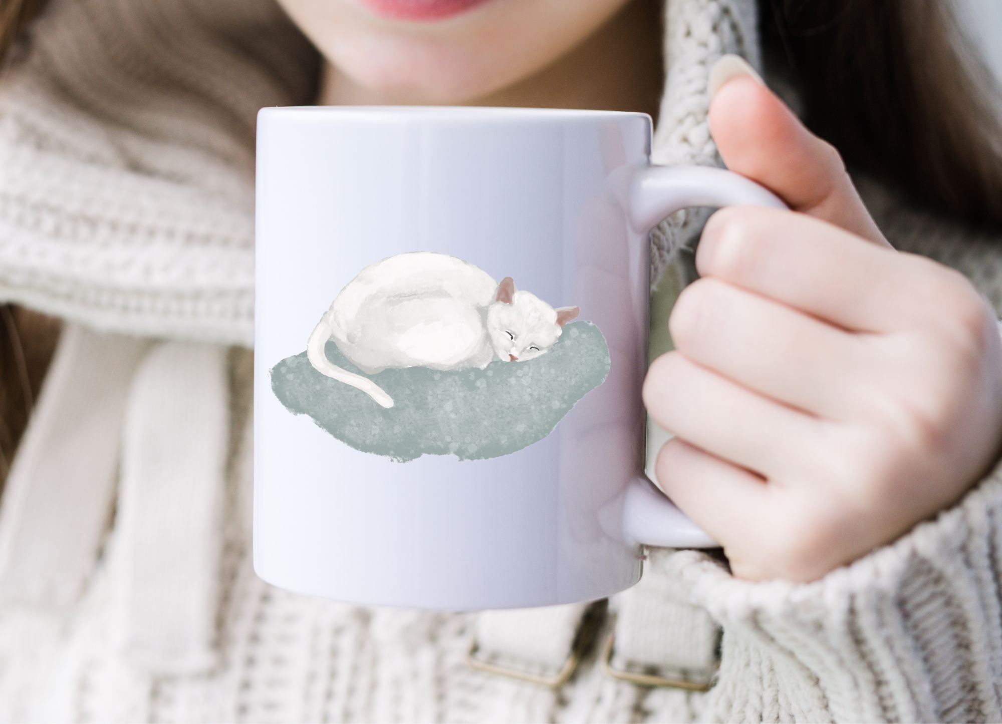 Sleeping White Cat Mug Comfy Black Cat Mug Pet Memorial Mug - Etsy