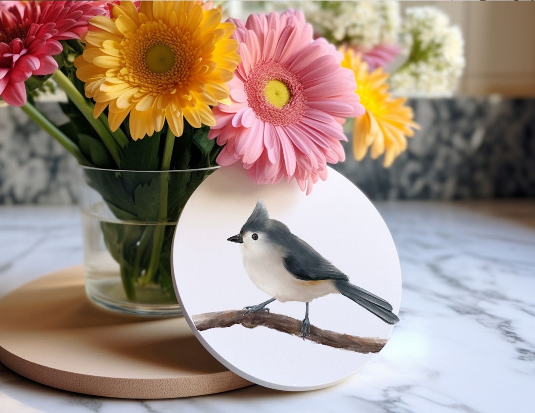 Tufted Titmouse Coaster Set, Unique Bird Coaster, Cute Gift for Bird ...
