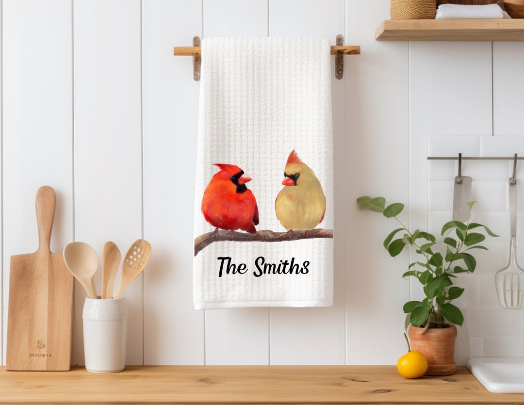 Unique Northern Cardinal Kitchen Towel, Personalized Kitchen Towel Bird ...