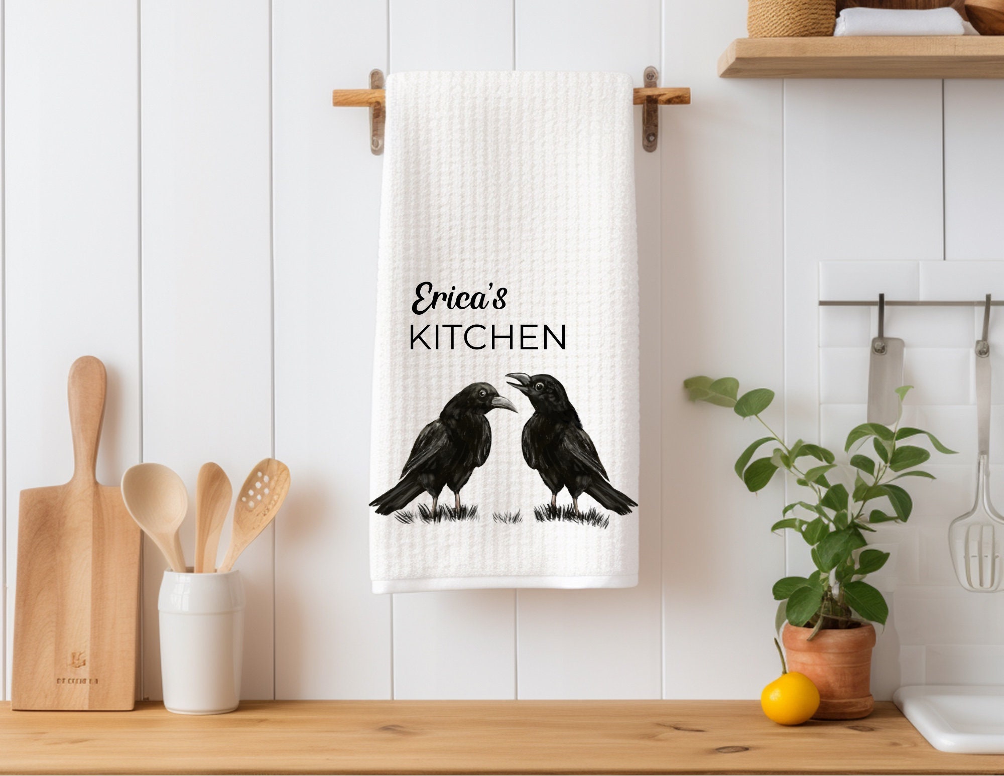 Unique Crow Kitchen Towel, Personalized Crow Kitchen Towel, Black Raven ...