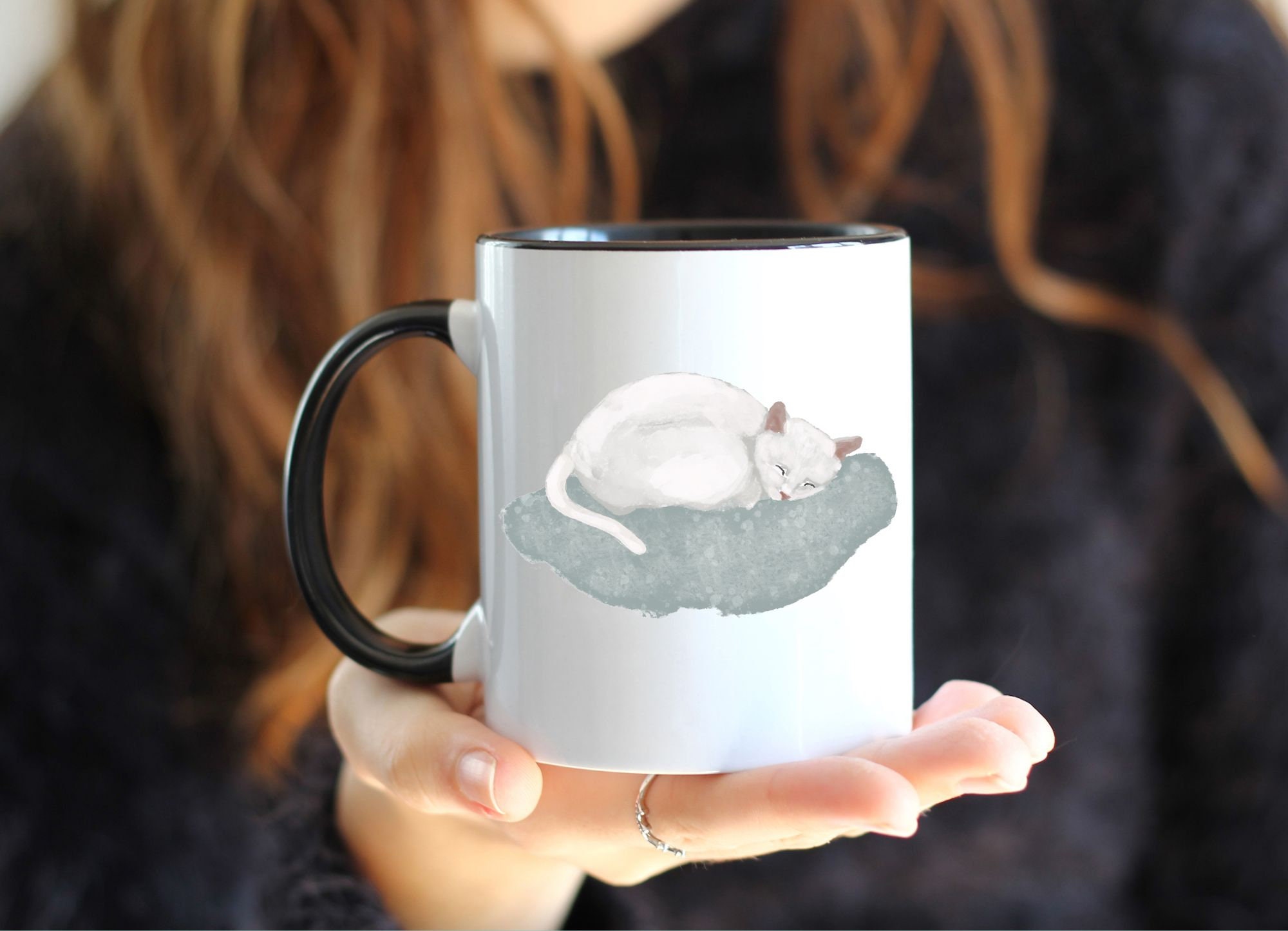 Sleeping White Cat Mug Comfy Black Cat Mug Pet Memorial Mug - Etsy