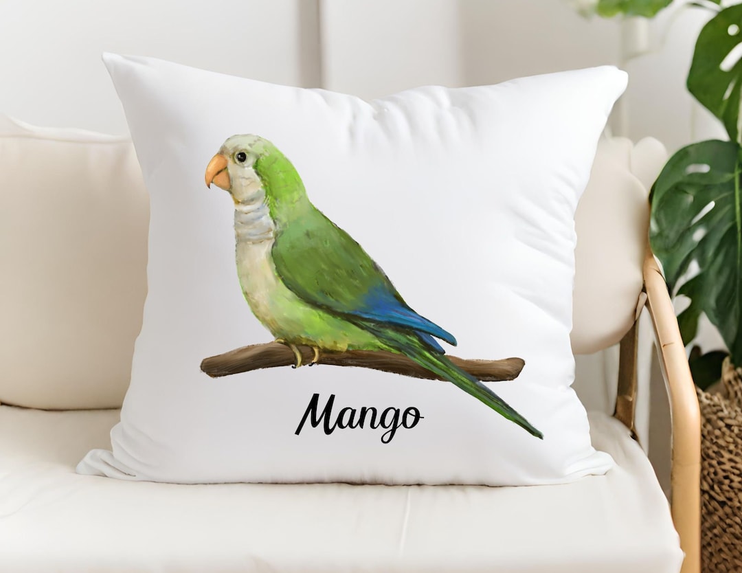 Green Quaker Parrot Pillow, Personalized Monk Parakeet Cover, Unique ...