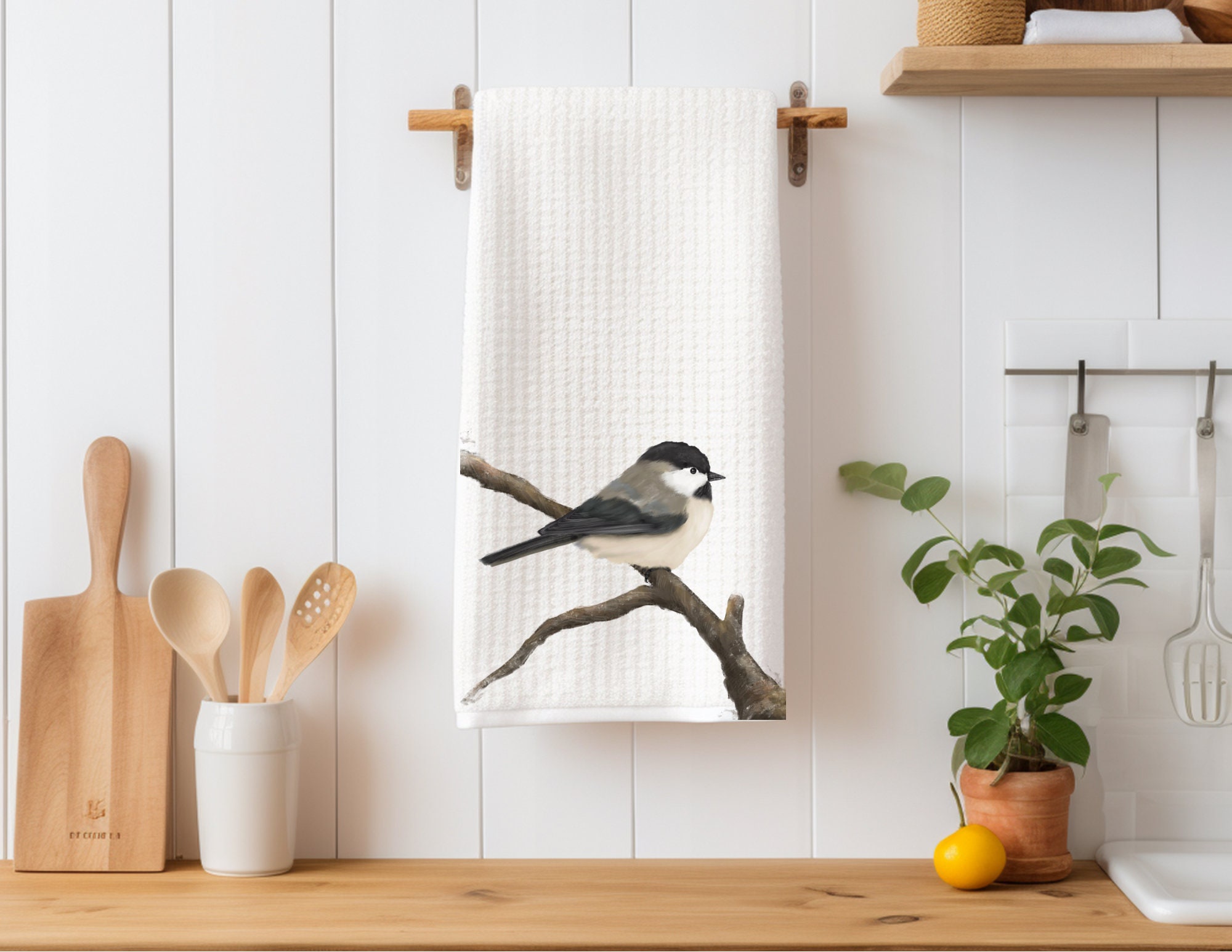 Personalized Chickadee Kitchen Towel, Unique Kitchen Towel Bird Lovers ...