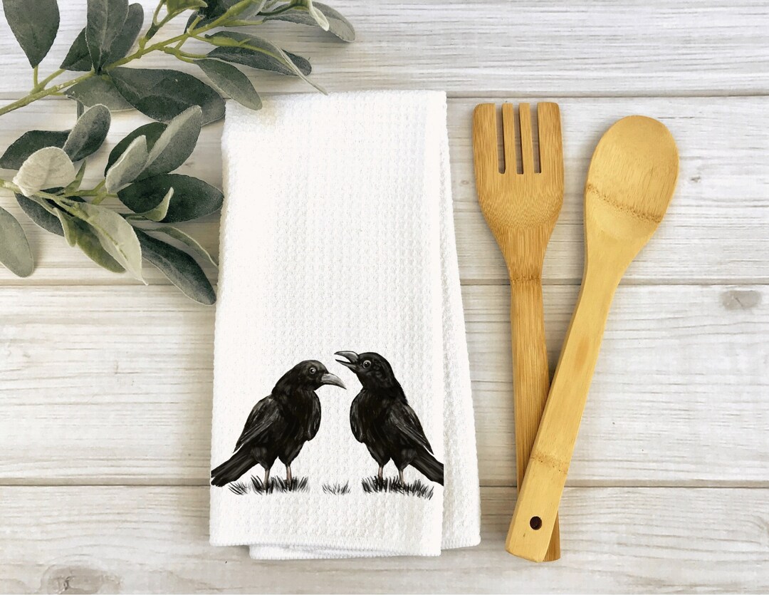 Unique Crow Kitchen Towel, Personalized Crow Kitchen Towel, Black Raven ...