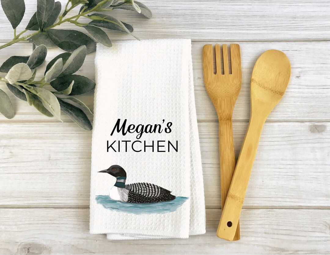 Personalized Common Loon Kitchen Towel, Unique Kitchen Towel for Bird ...