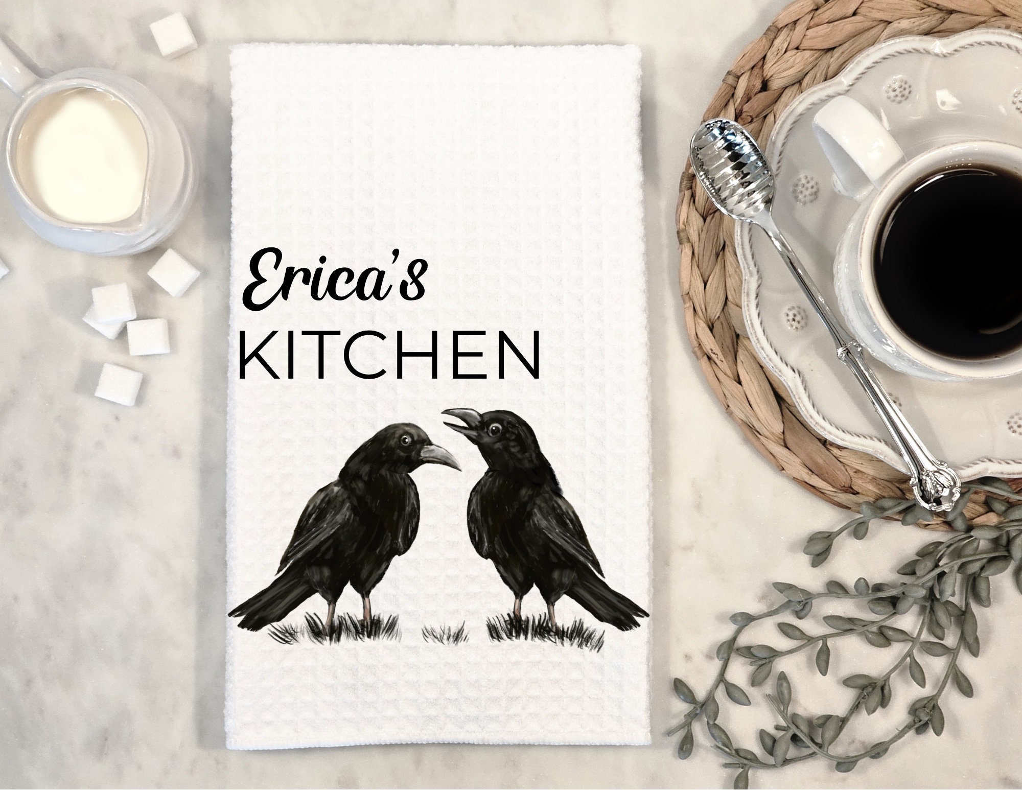Unique Crow Kitchen Towel, Personalized Crow Kitchen Towel, Black Raven ...