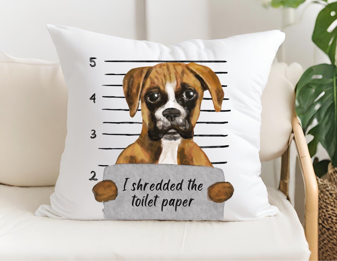 Funny Brown Boxer Dog Mugshot Pillow, Adorable Dog Pillow Cover, Cute ...