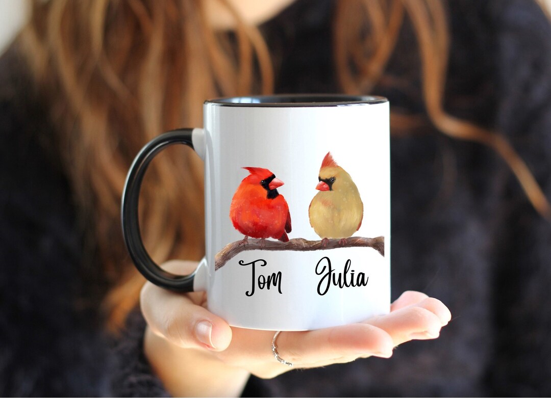 Personalized Cardinal Mug, Red Bird Mug, Beautiful Couples Mug With ...