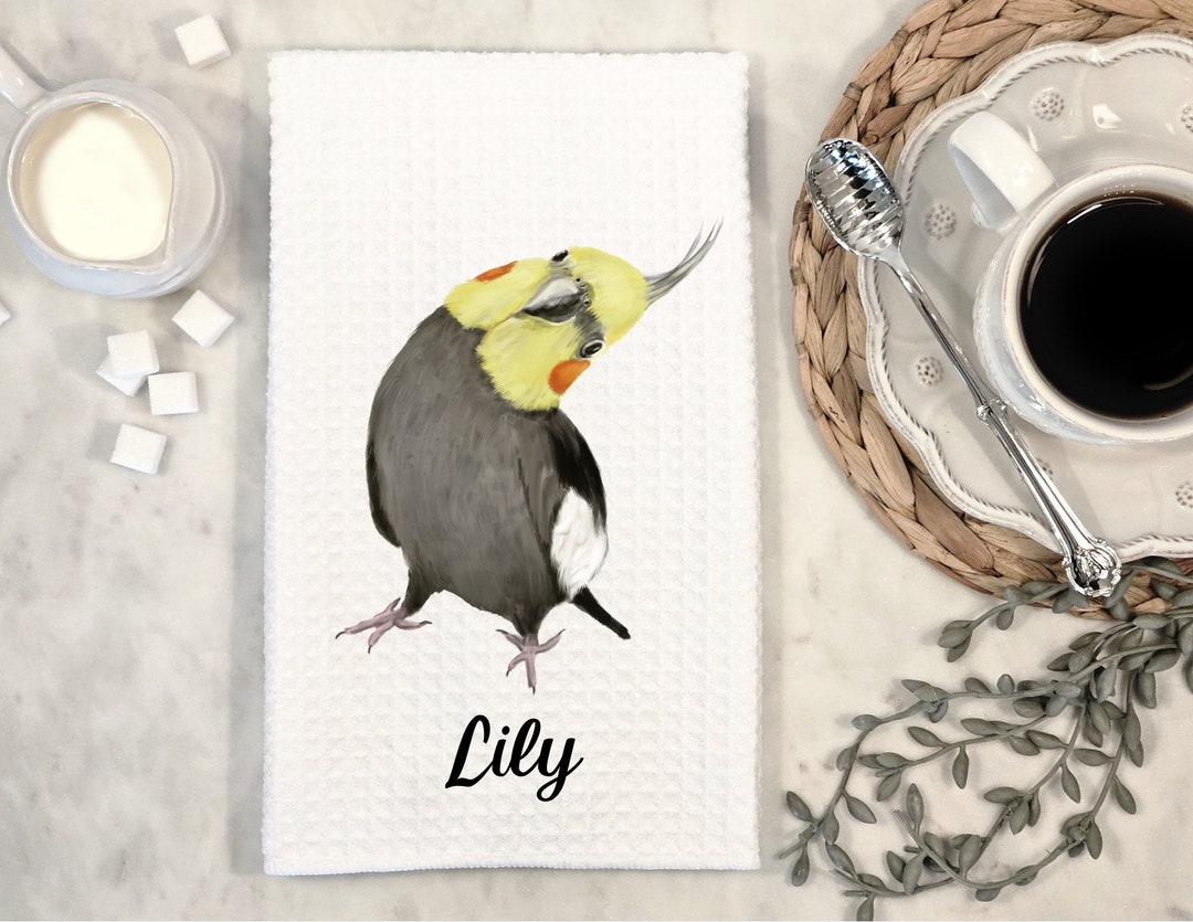 Cute Cockatiel Kitchen Towel, Personalized Kitchen Towel for Parrot ...
