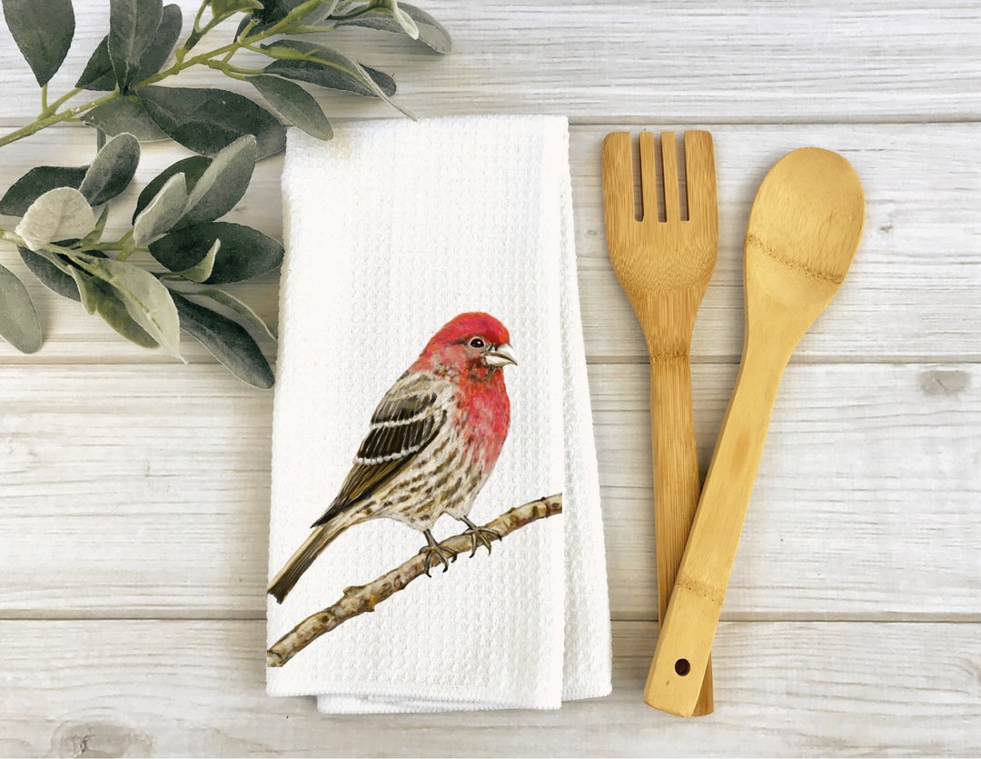 Beautiful House Finch Kitchen Towel, Personalized Kitchen Towel, Bird ...