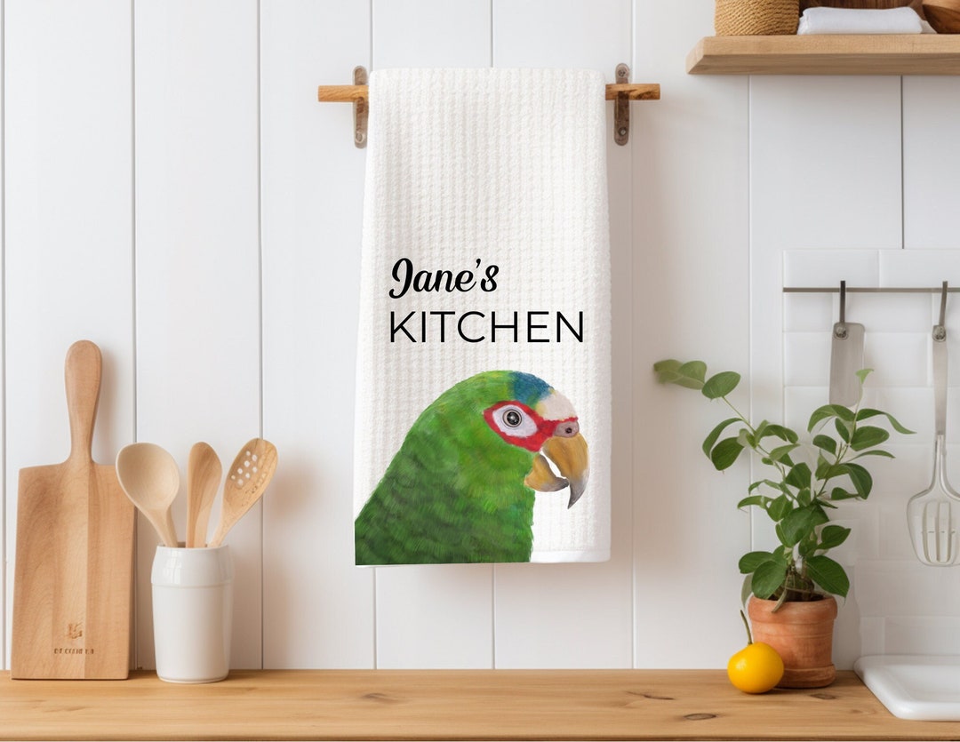 Personalized White Fronted Amazon Parrot Kitchen Towel, Cute Bird Lover ...