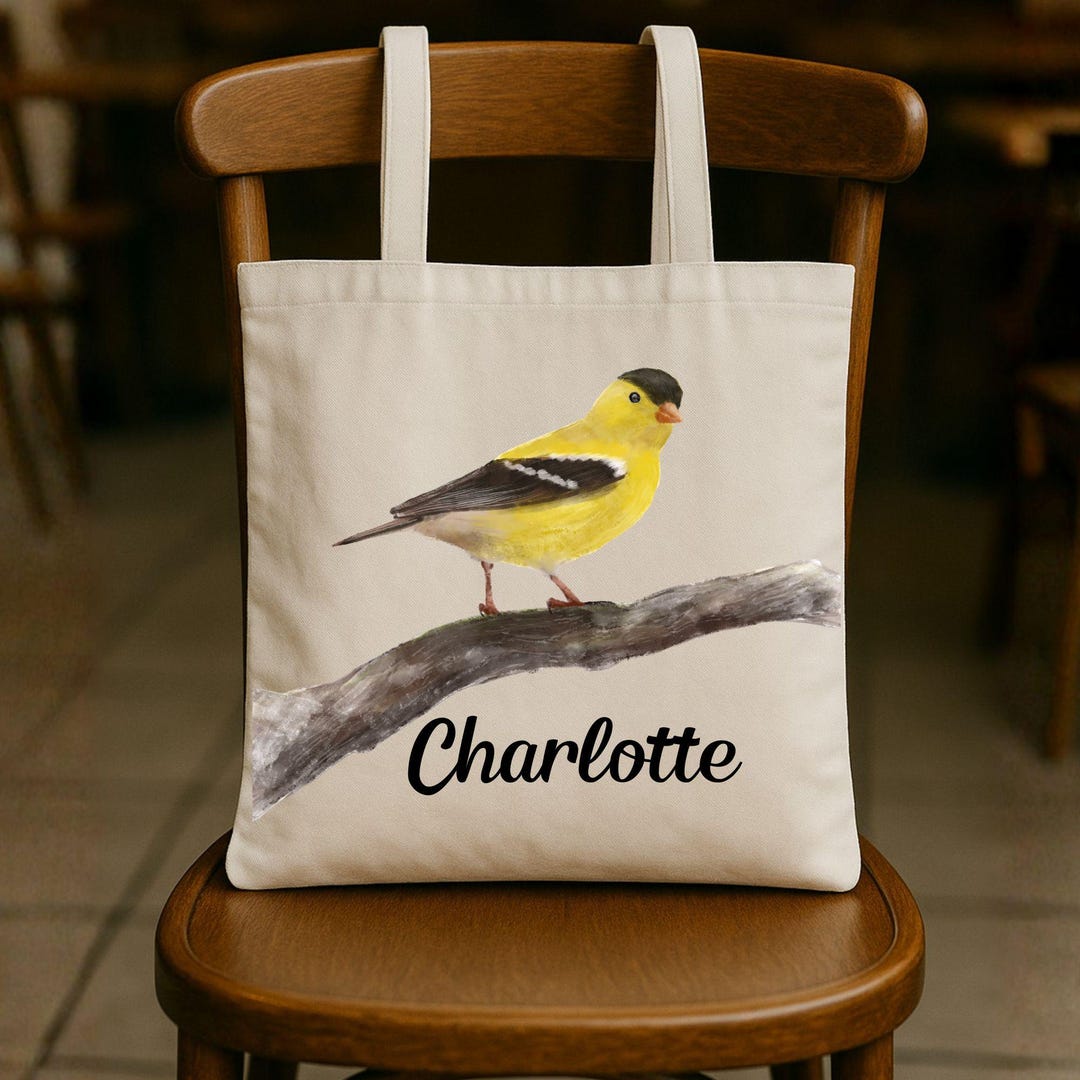 Personalized Goldfinch Tote Bag – Original Bird Illustration Shopping ...