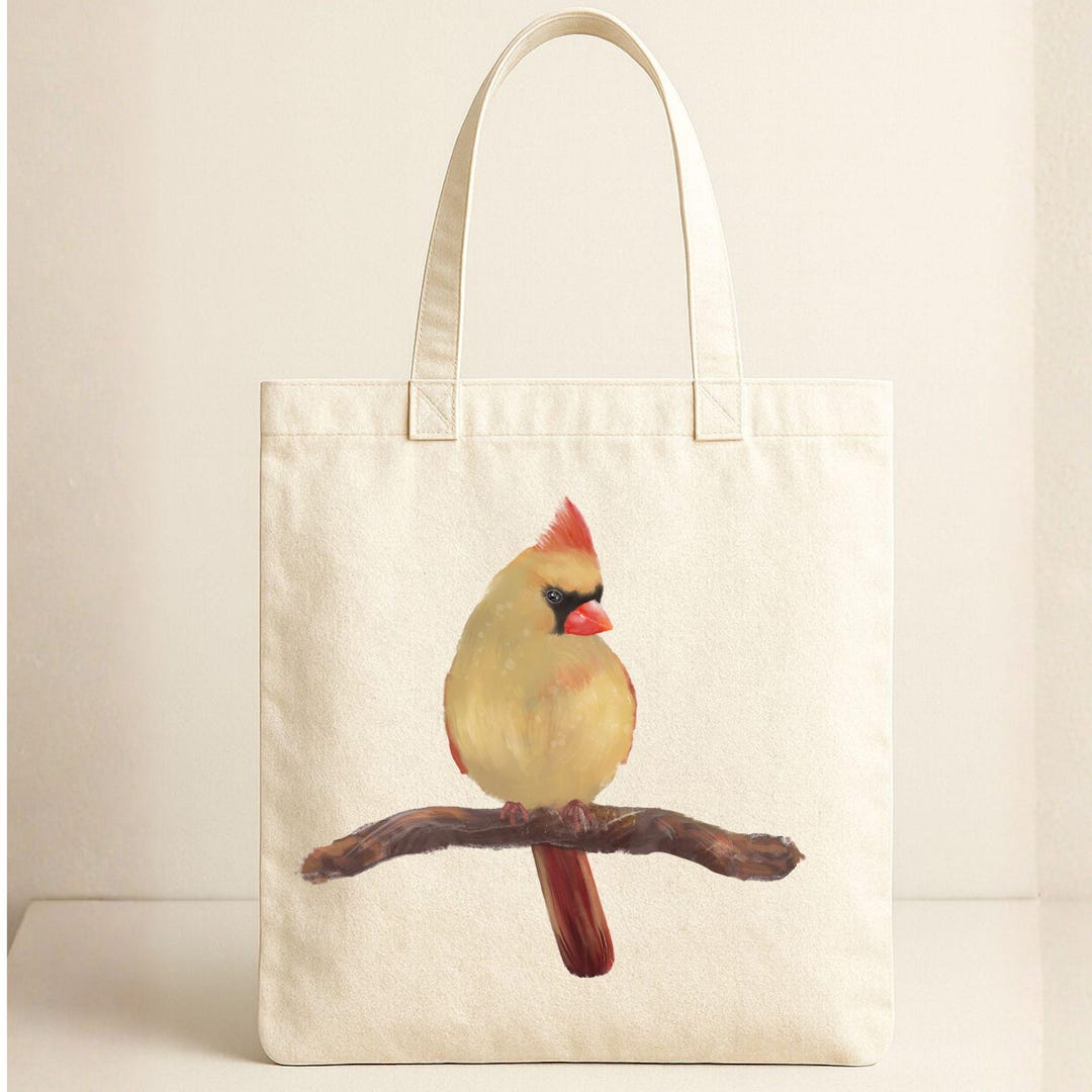 Female Cardinal Tote Bag – Original Bird Illustration Shopping Tote - Etsy