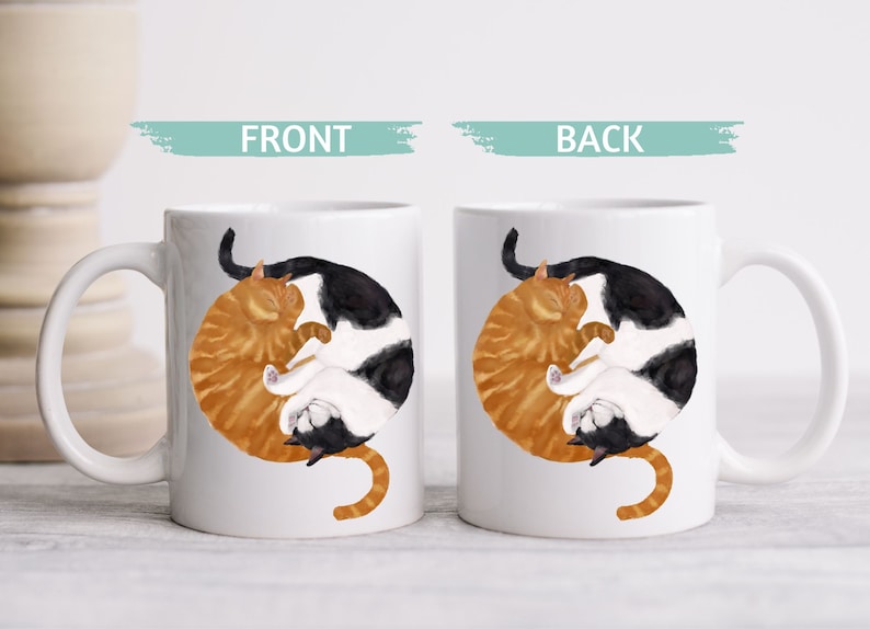 Sleeping Ginger and Tuxedo Cat Mug, Two Lazy Cats Mug, Cuddled Cats Mug ...