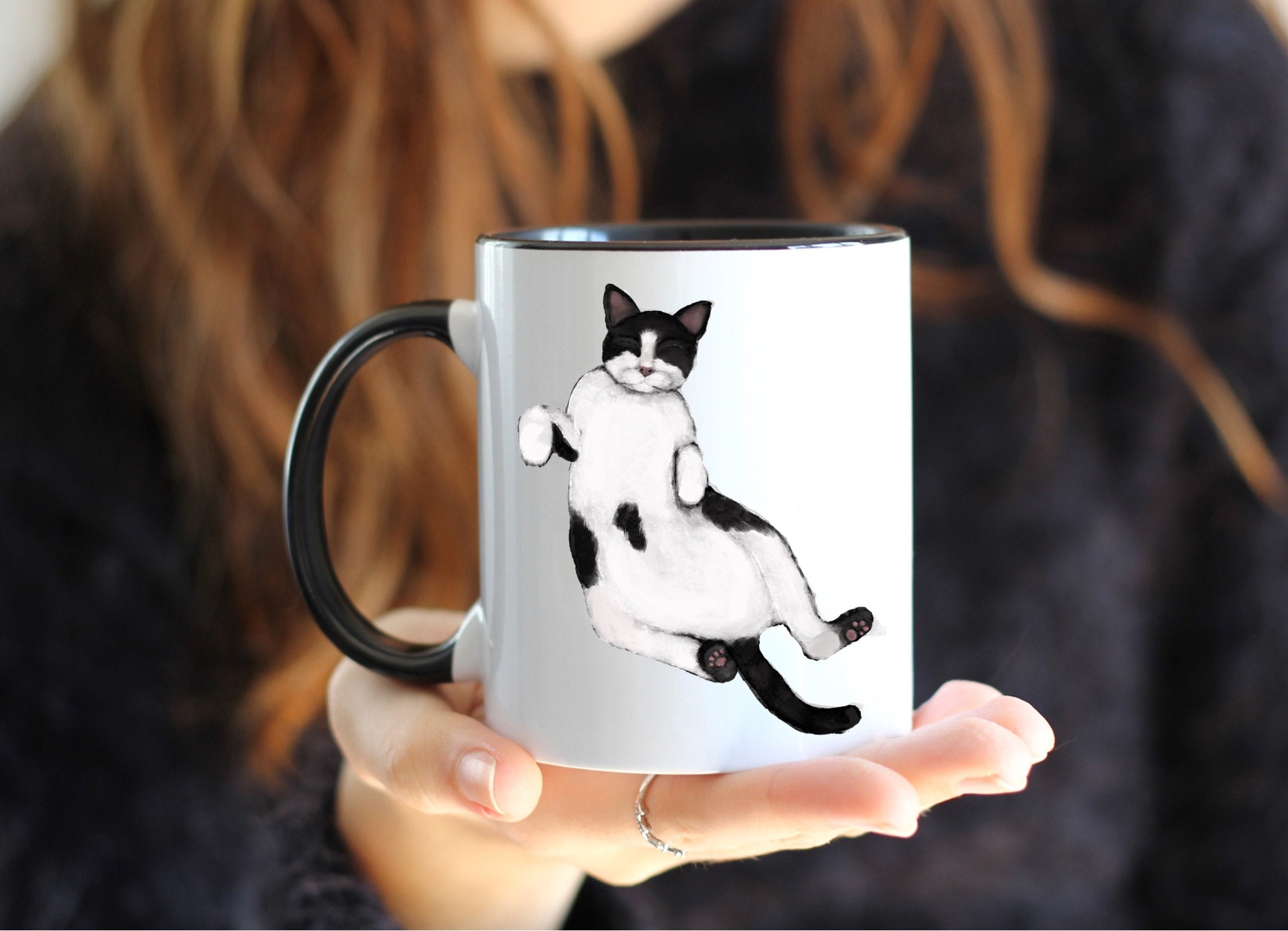 Lazy Tuxedo Cat Mug Sleeping Black and White Cat Mug No Wake - Etsy