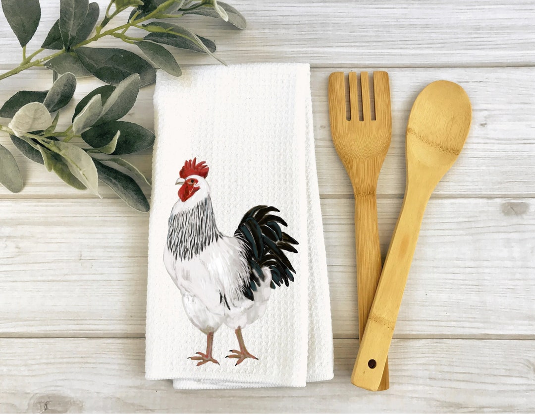 White Rooster Kitchen Towel, Personalized Dish Cloth, Chicken Tea Towel ...