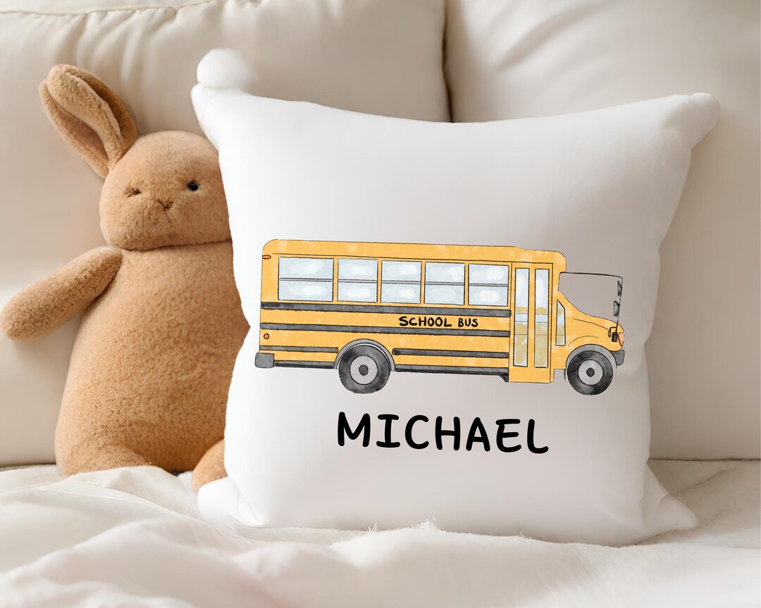 Vintage School Bus Pillow Cover, Personalized Boys Pillow, Kid Name ...