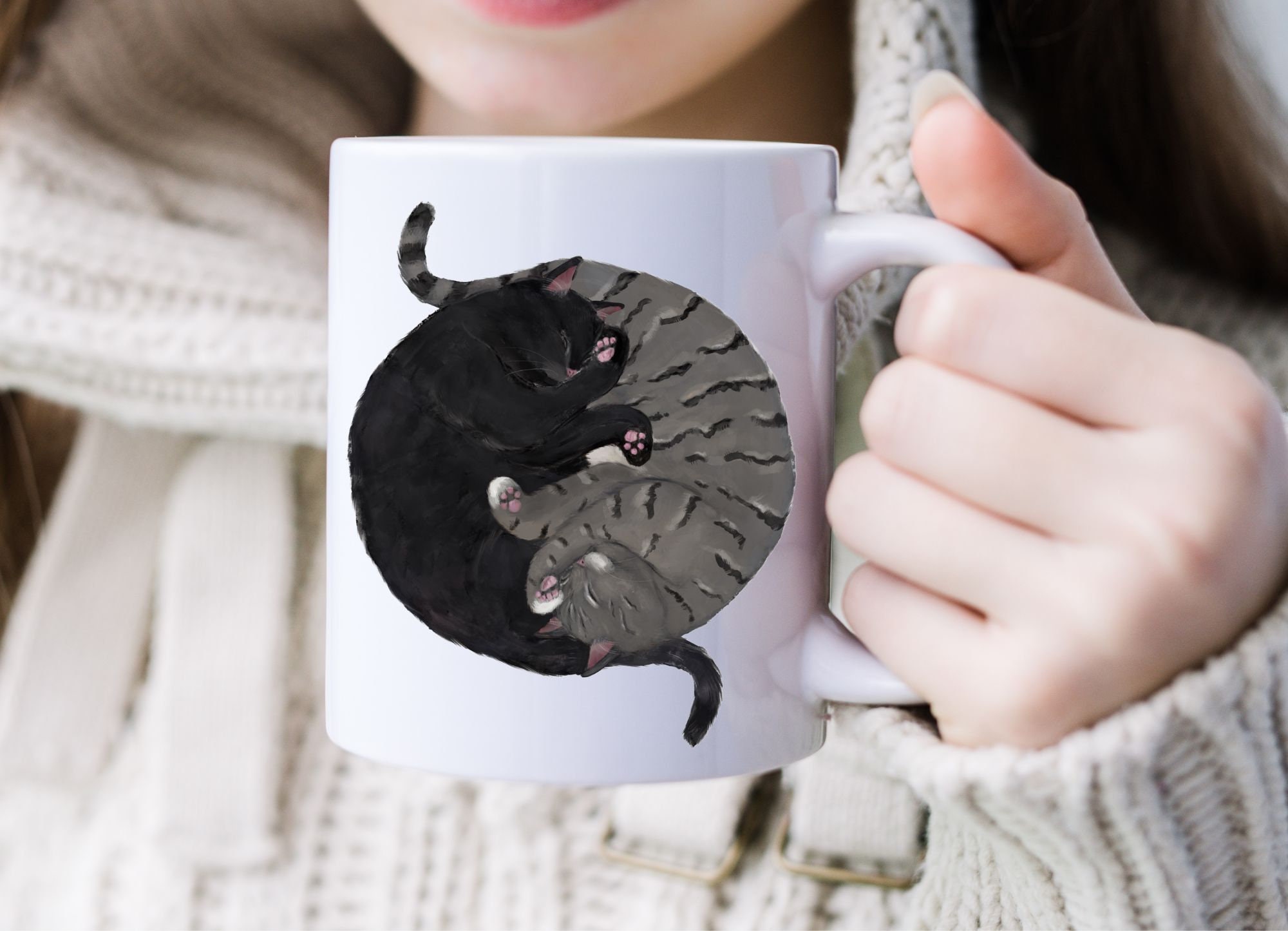 Sleeping Black Gray Tabby Cats Mug Cuddled Cats Animal - Etsy