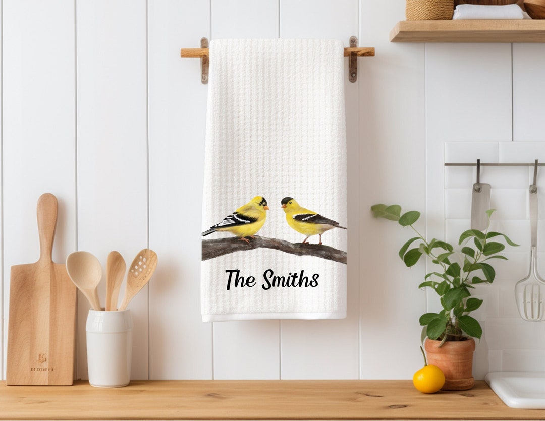 Personalized American Goldfinch Kitchen Towel, Bird Mom Dad Kitchen ...