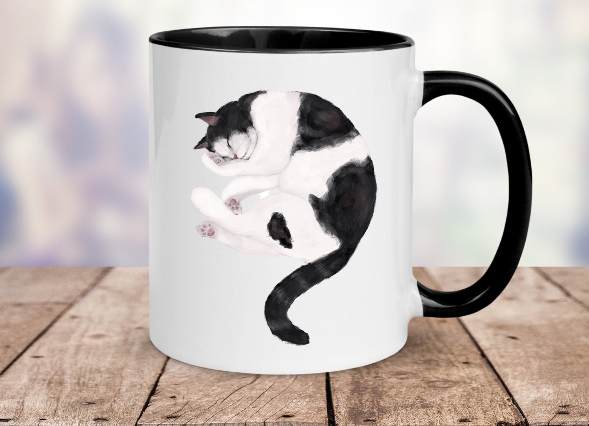 Lazy Tuxedo Cat Mug, Sleeping Black and White Cat Mug, Leave Me Alone ...