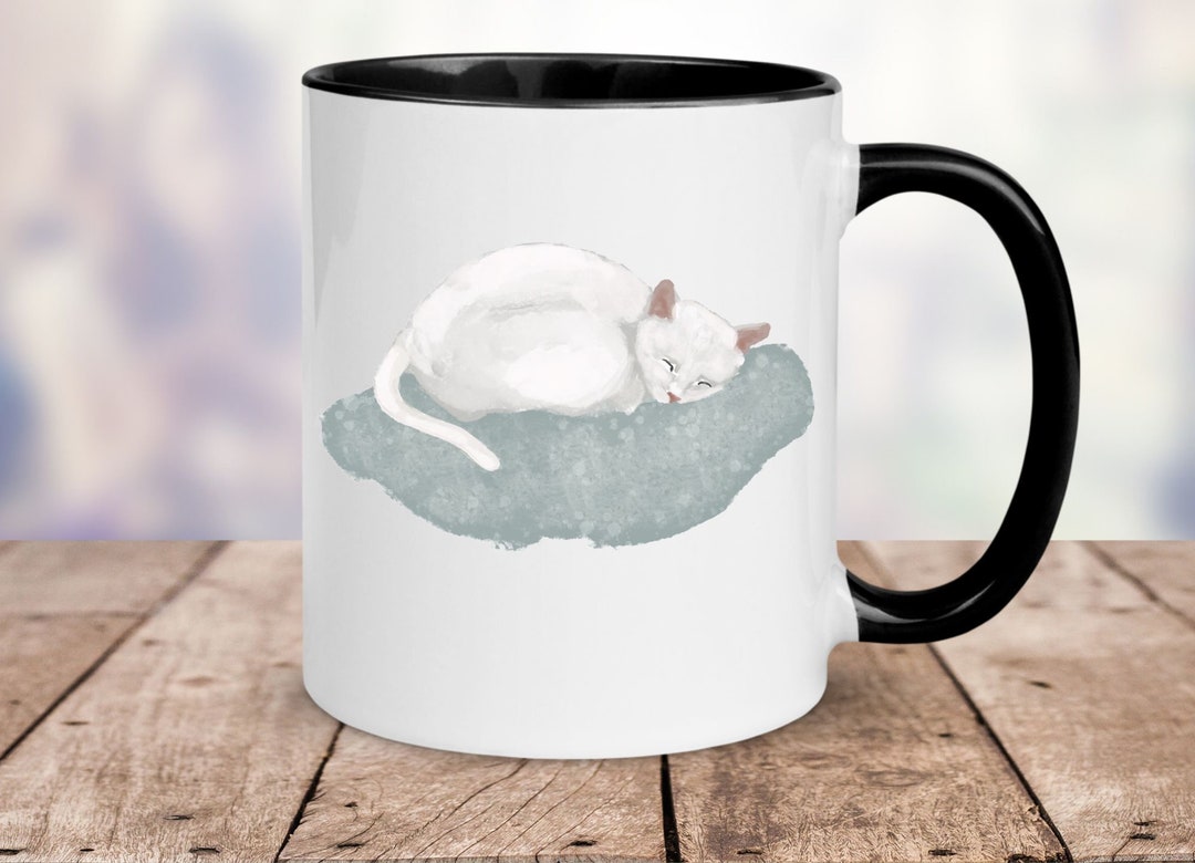 Sleeping White Cat Mug, Comfy Black Cat Mug, Pet Memorial Mug, Animal ...