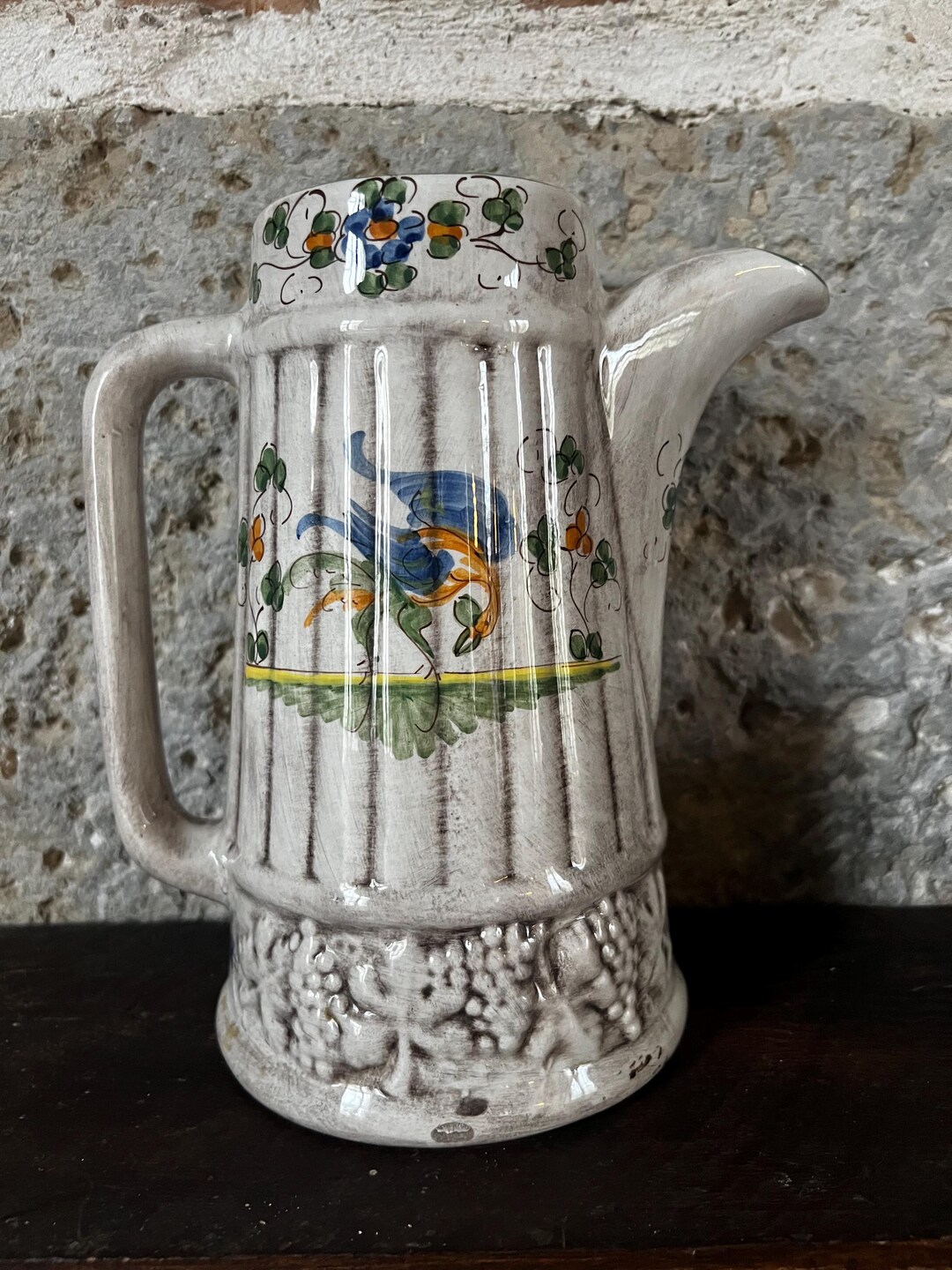 Vintage French Pitcher- Glazed Tall Jug- White, Decorative Pourer ...