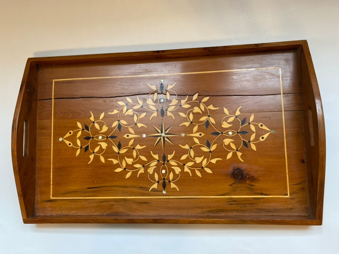Vintage Handmade Moroccan Thuya Wood Tray - Beautifully Engraved ...