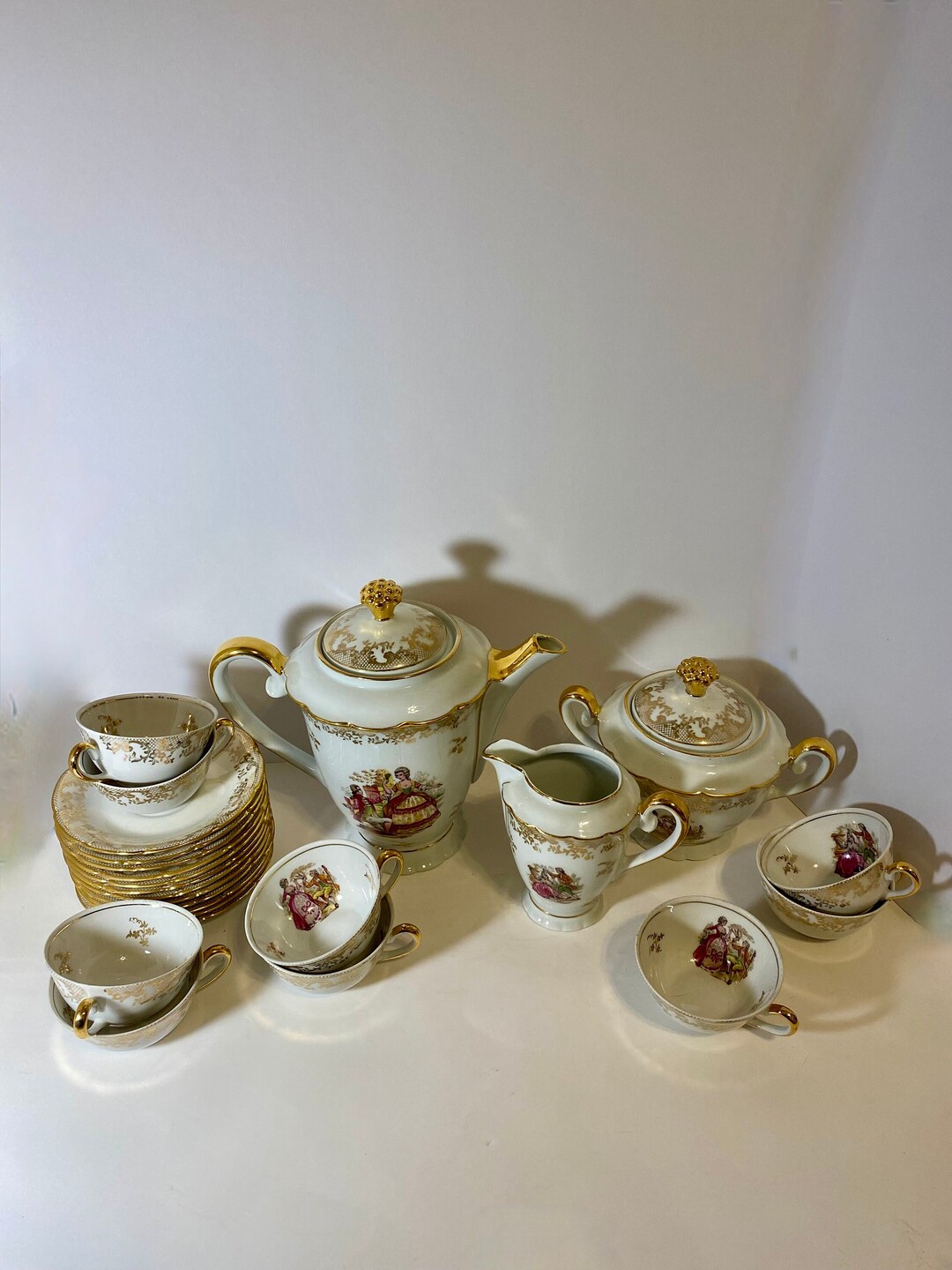 Antique Victorian Style Limoges Porcelain Tea Set, Teapot, Teacups and ...