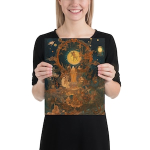 Grotesque Night Sky Art Print With Multiple Moons and Stars, Art Print ...