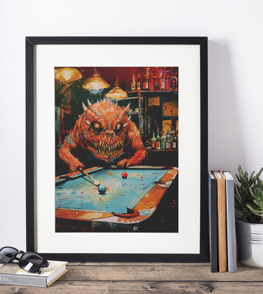 Monster Pool Player Art Print - Fantastical Creature Billiards Game ...