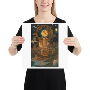 Grotesque Night Sky Art Print With Multiple Moons and Stars, Art Print ...