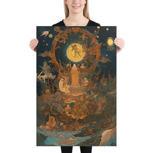 Grotesque Night Sky Art Print With Multiple Moons and Stars, Art Print ...