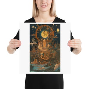 Grotesque Night Sky Art Print With Multiple Moons and Stars, Art Print ...