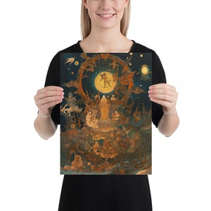 Grotesque Night Sky Art Print With Multiple Moons and Stars, Art Print ...