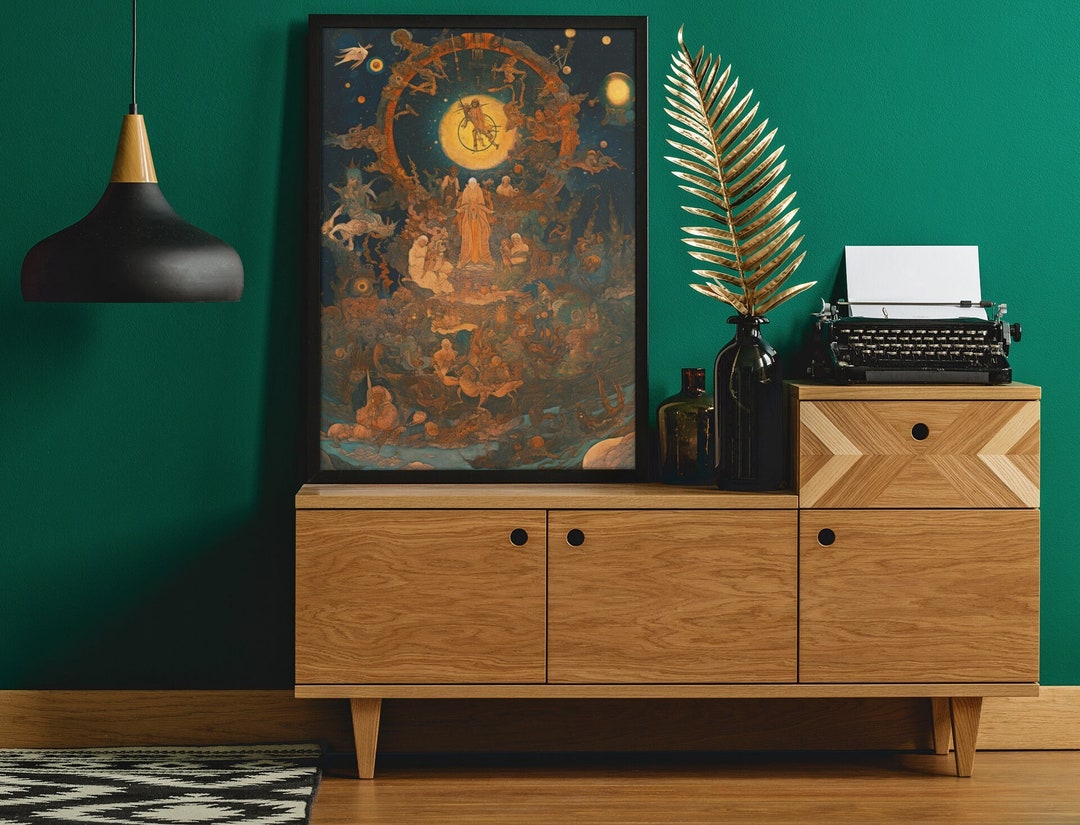Grotesque Night Sky Art Print With Multiple Moons and Stars, Art Print ...