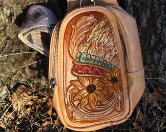 Tooled Leather Patch Sling Bag - Etsy