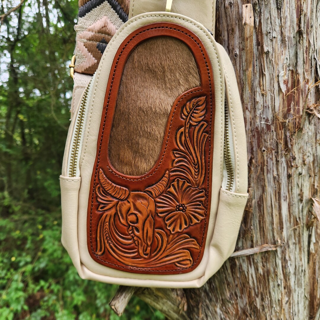 Tooled Leather Sling Bag - Etsy