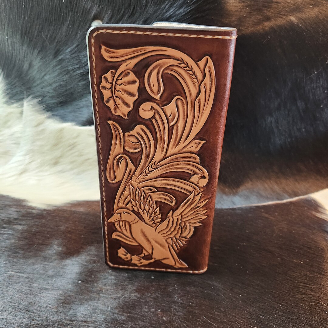Tooled Leather Roper Wallet - Etsy