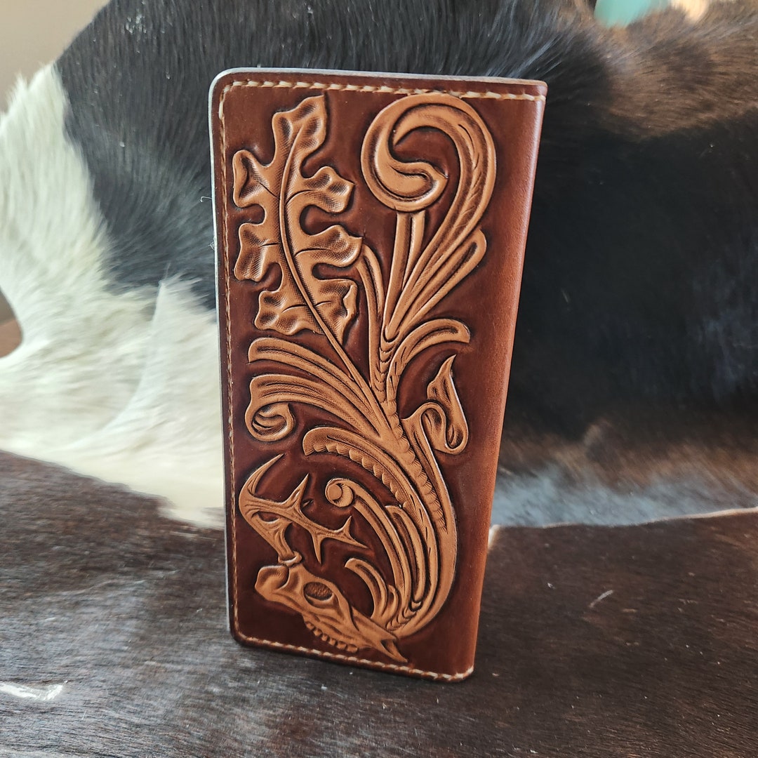 Tooled Leather Roper Wallet - Etsy