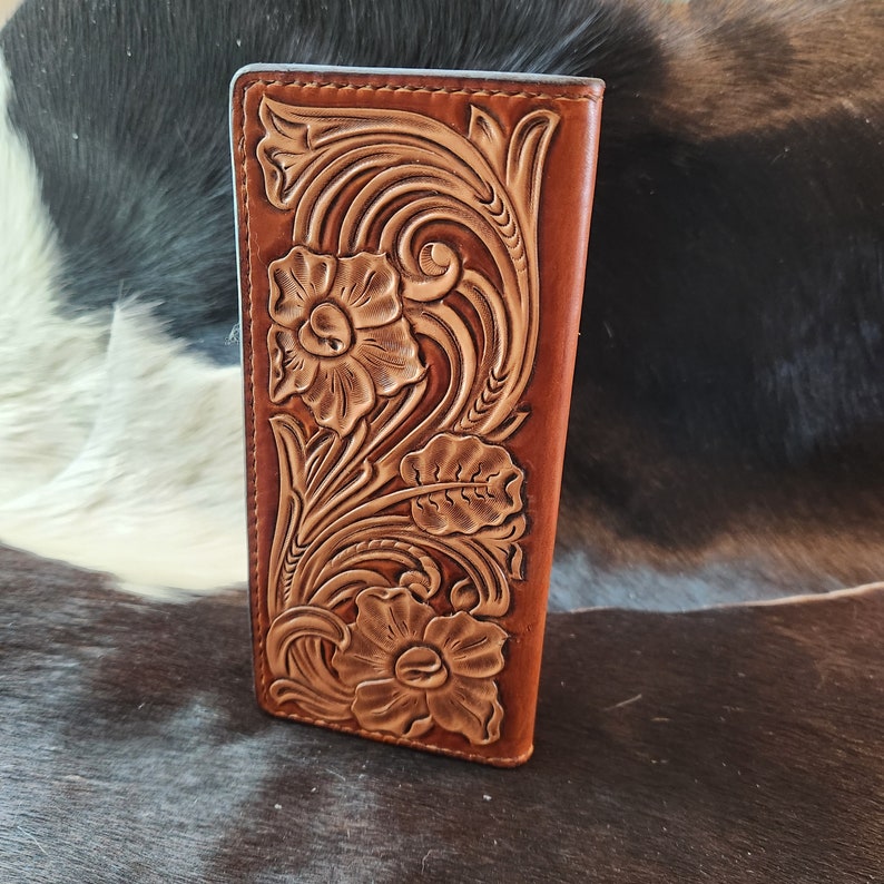 Tooled Leather Roper Wallet - Etsy
