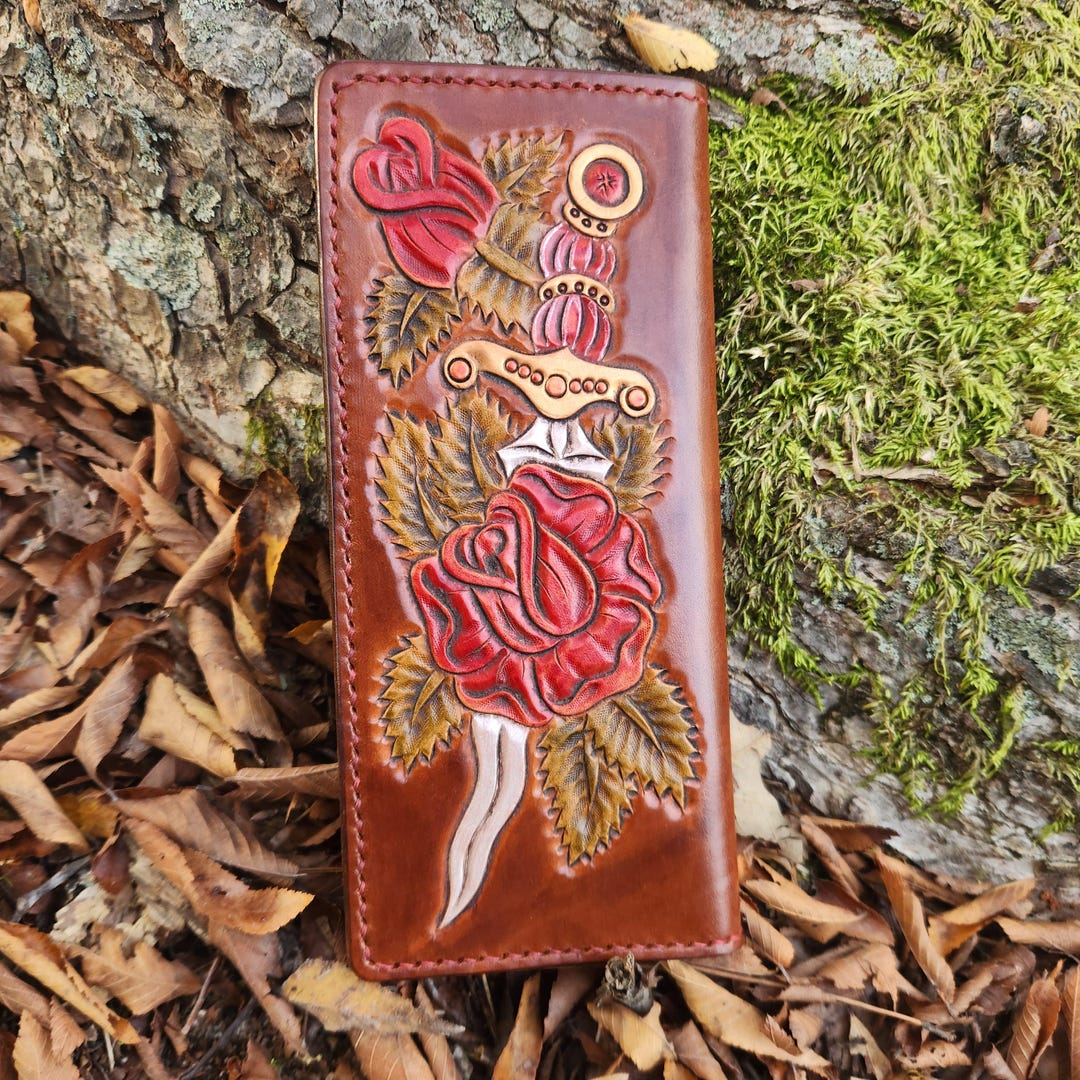 Tooled Leather Roper Wallet - Etsy