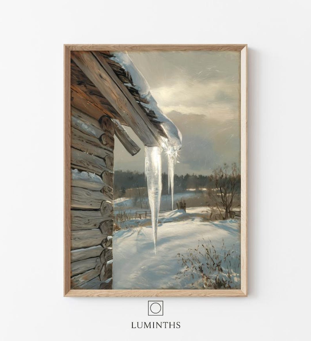 Winter Cabin Icicles Art Print | Rustic Serenity | Printable Digital ...