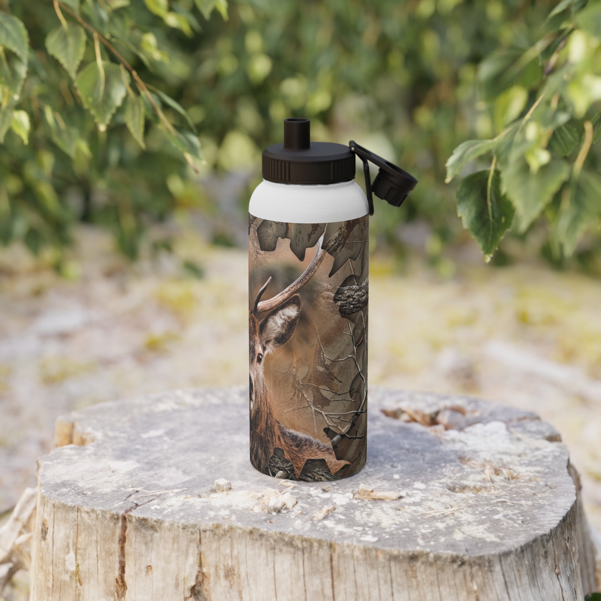 Deer in Camoflauge Stainless Steel Water Bottle, Sports Lid 18 and 32 ...