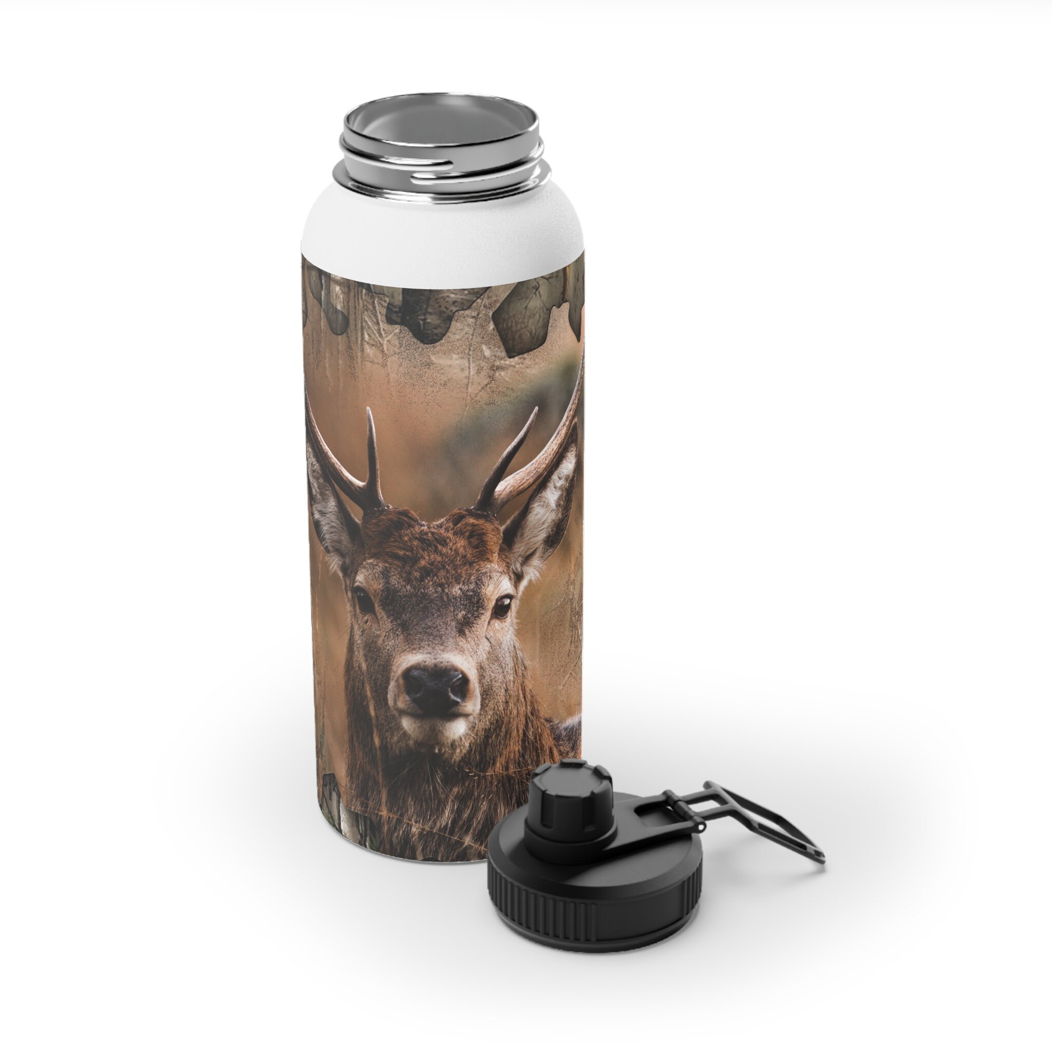 Deer in Camoflauge Stainless Steel Water Bottle, Sports Lid 18 and 32 ...